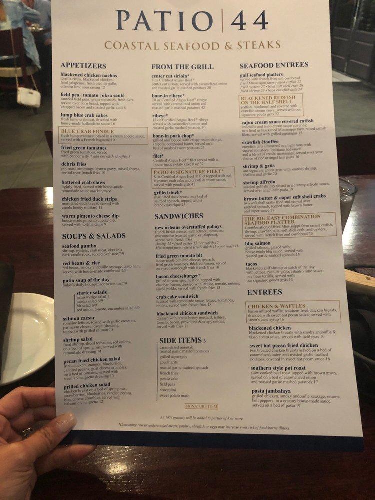 Menu at Patio 44 - Biloxi pub & bar, Biloxi