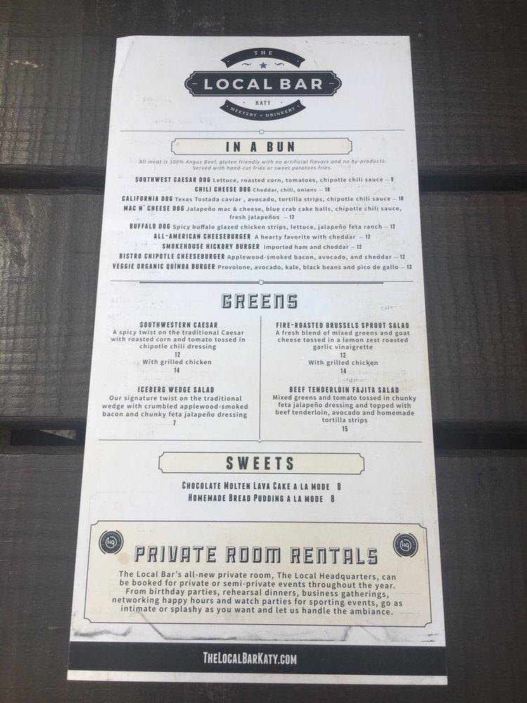 Menu at The Local Bar Katy, Katy