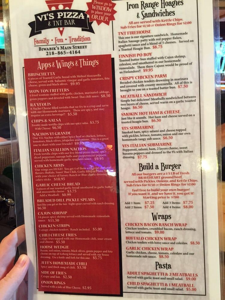 Menu at Vi's Pizza & TNT Bar, Biwabik, 301 Main St