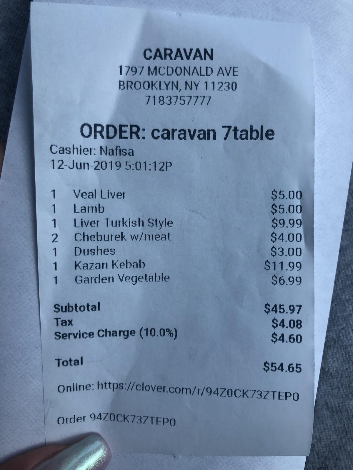 Menu at Caravan restaurant, New York City, McDonald Ave