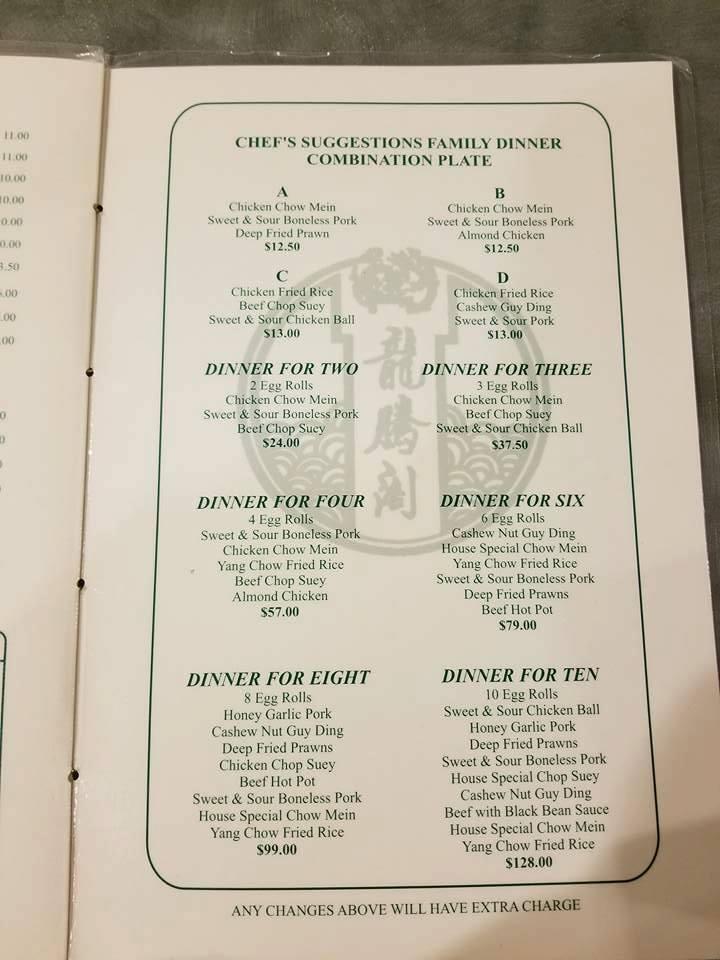 Menu at Dragon Fort restaurant, Abbotsford