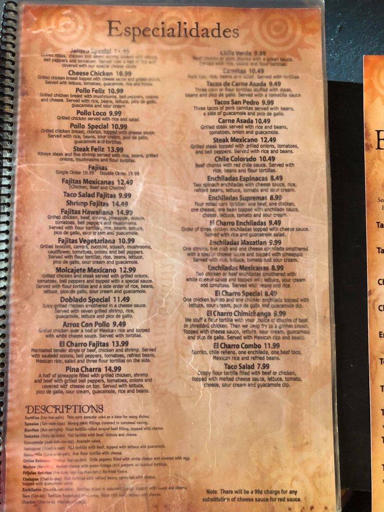 Menu at El Charro Authentic Mexican Restaurant, Republic