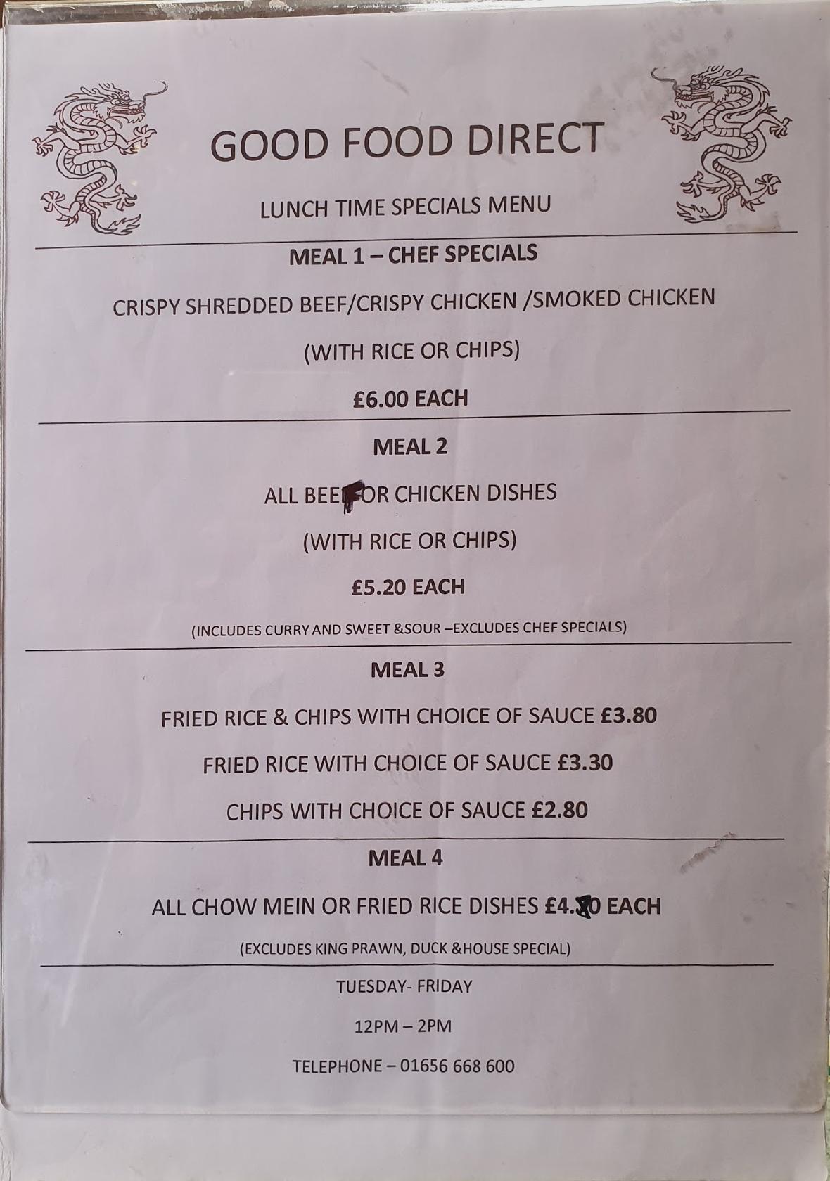 Menu at Good Food Direct fast food, Bridgend