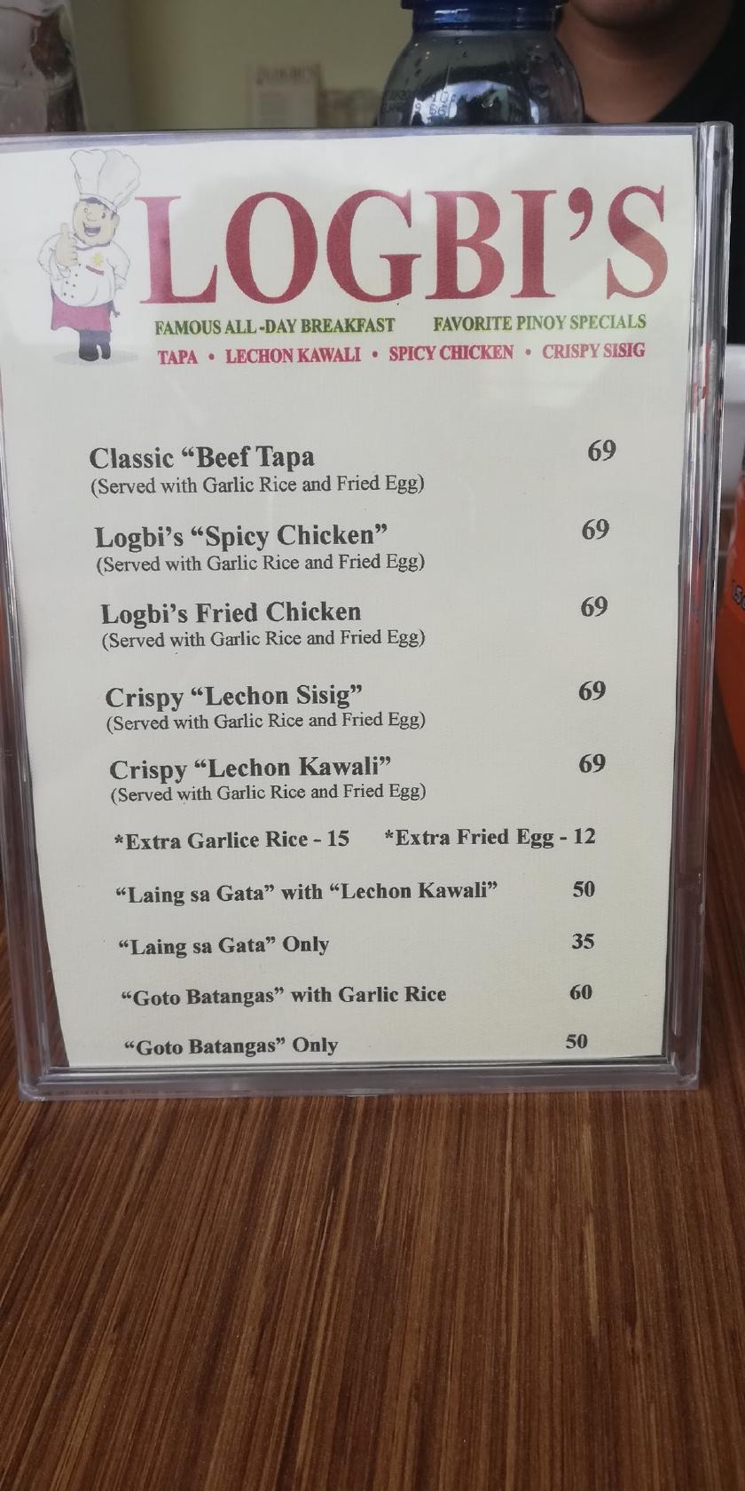 Menu at Logbi's Famous All Day Breakfast. restaurant, Caloocan
