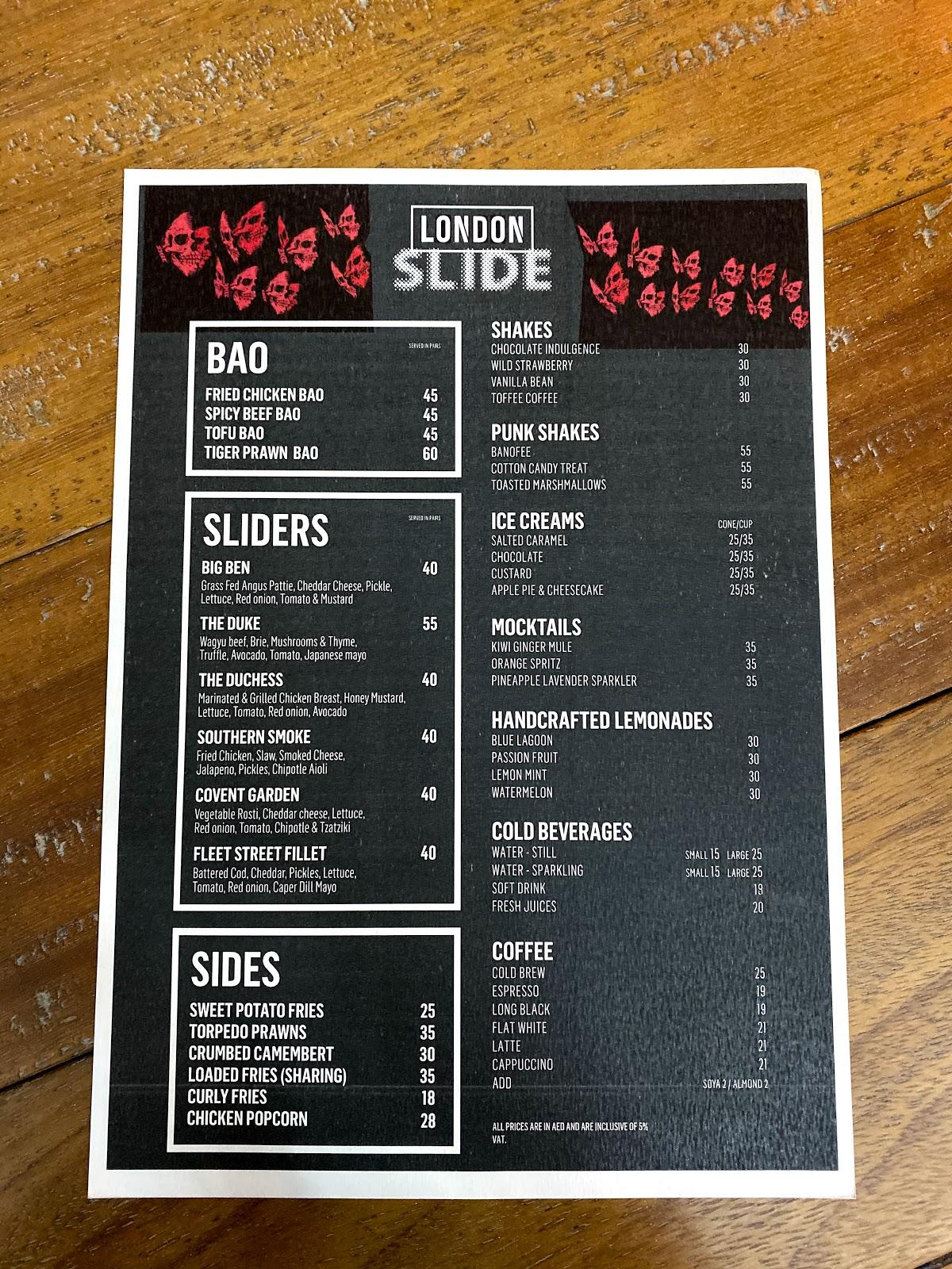 Menu at London Slide cafe, Dubai, EA001