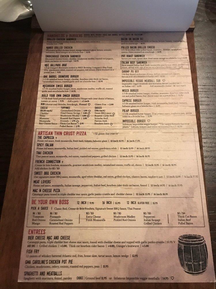 Menu at Oak Barrel Public House, Milwaukee