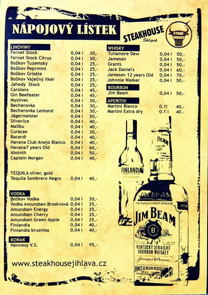 Menu at Restaurace Sklípek restaurant, Jihlava