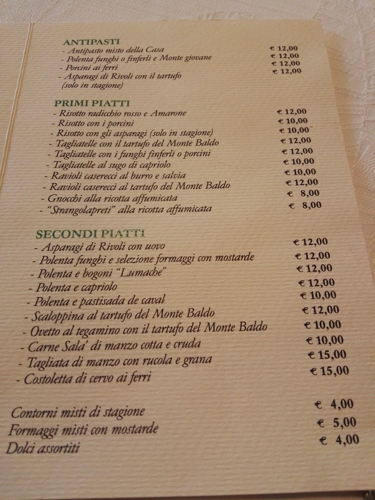 Menu at Ristorante Cima 11, Caprino Veronese