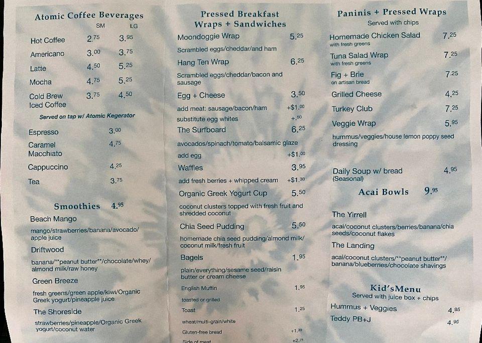 Menu at Shoreside Cafe, Winthrop