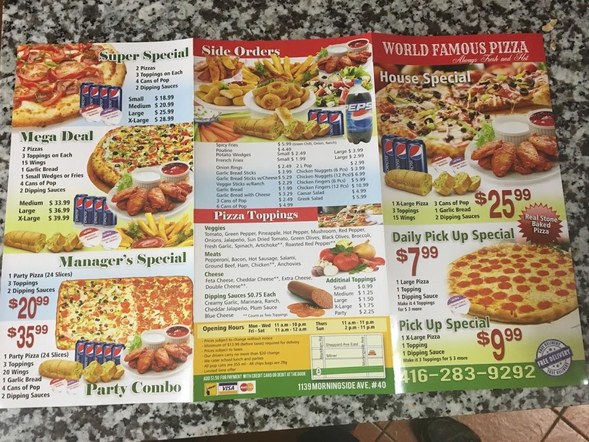 Menu at World Famous Pizza pizzeria, Toronto