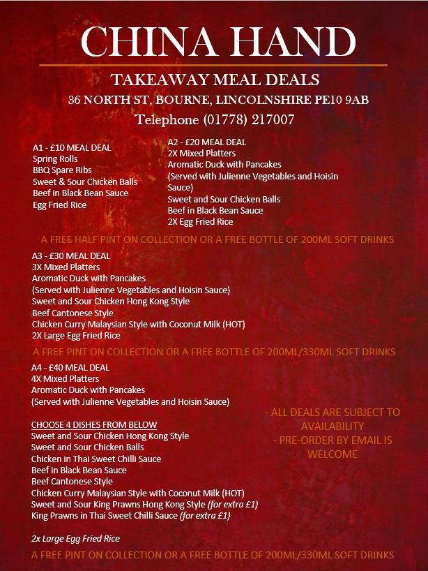 Menu at China Hand restaurant, Bourne