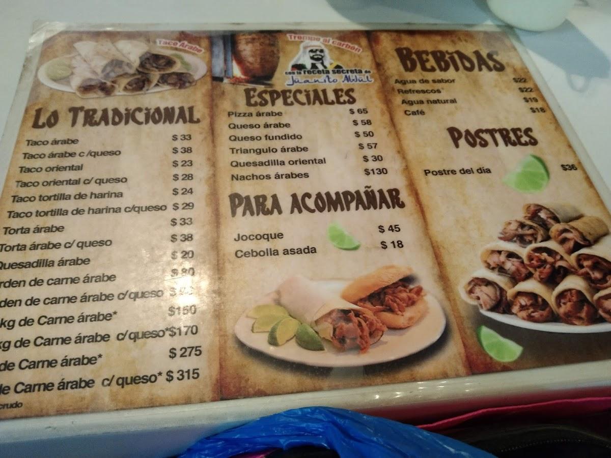Carta del restaurante Juanito Abdul suc. Concordia, Ciudad del Carmen