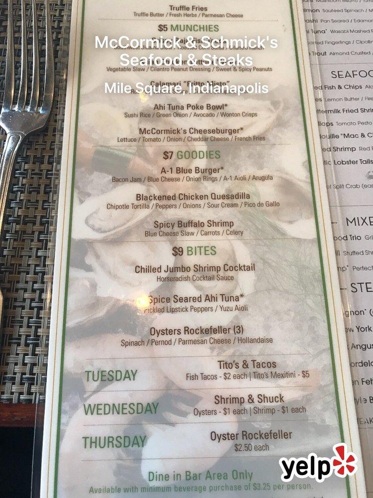 Menu at McCormick & Schmick's Seafood & Steaks pub & bar, Indianapolis ...
