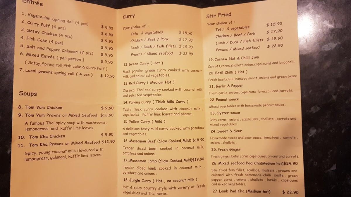 Menu at Mossman Thai Cuisine restaurant, Mossman, Shop 2/33 Front St