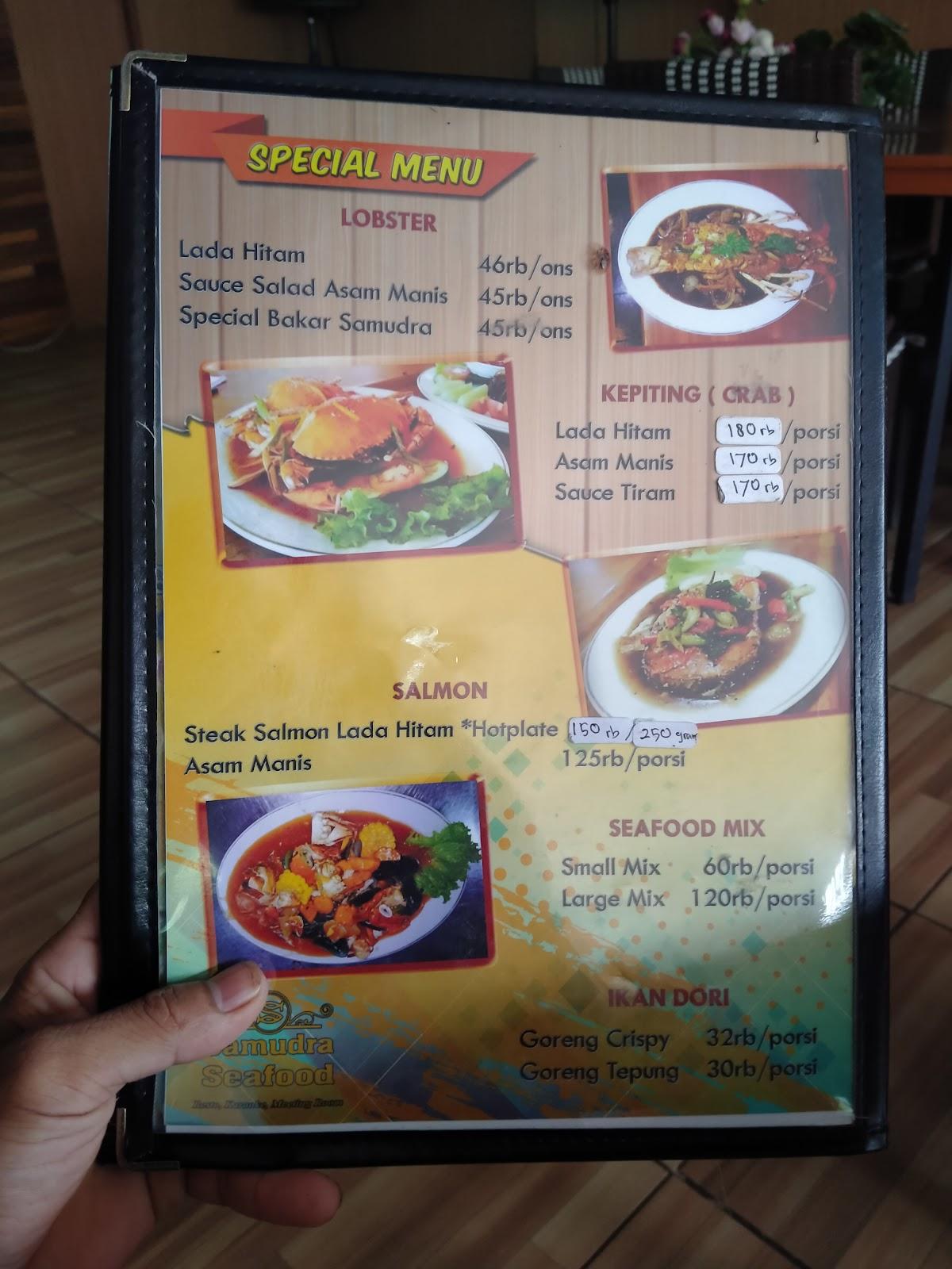 Menu at Samudra Seafood restaurant, Batang