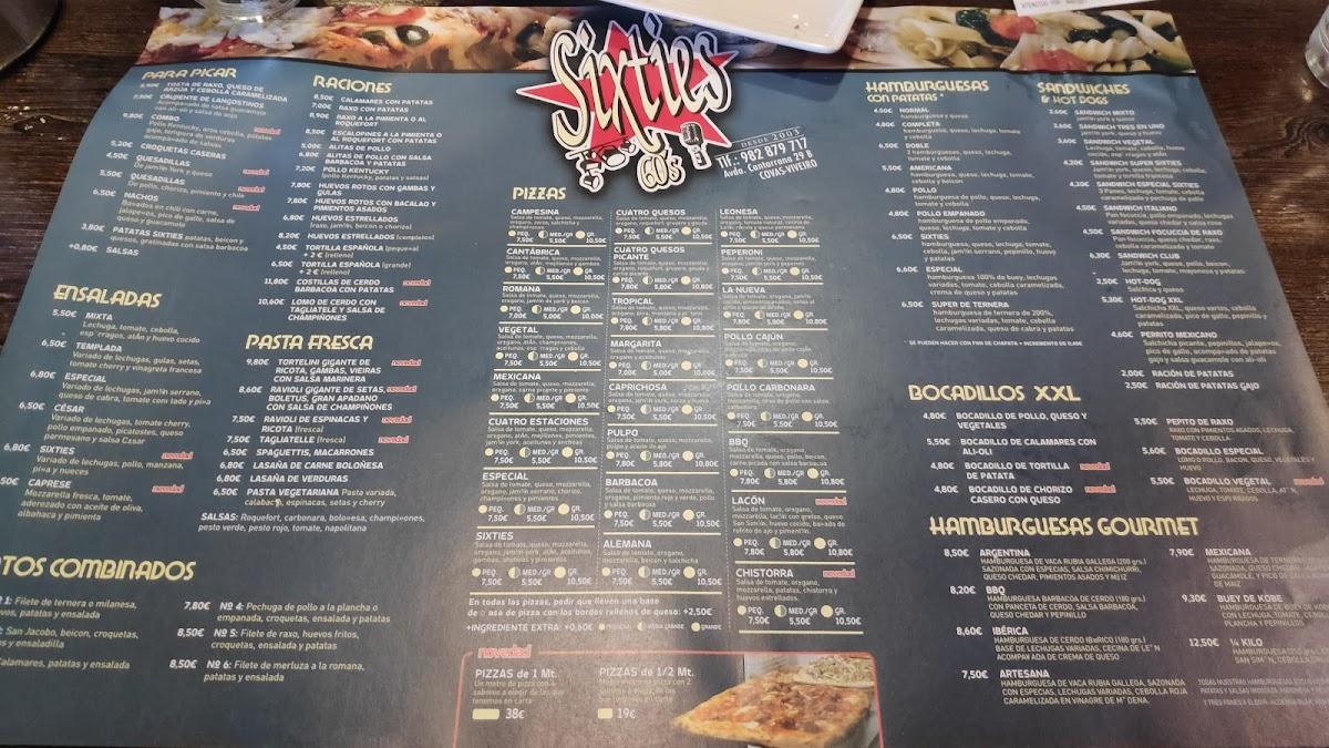 Menu at Sixties pub & bar, Viveiro
