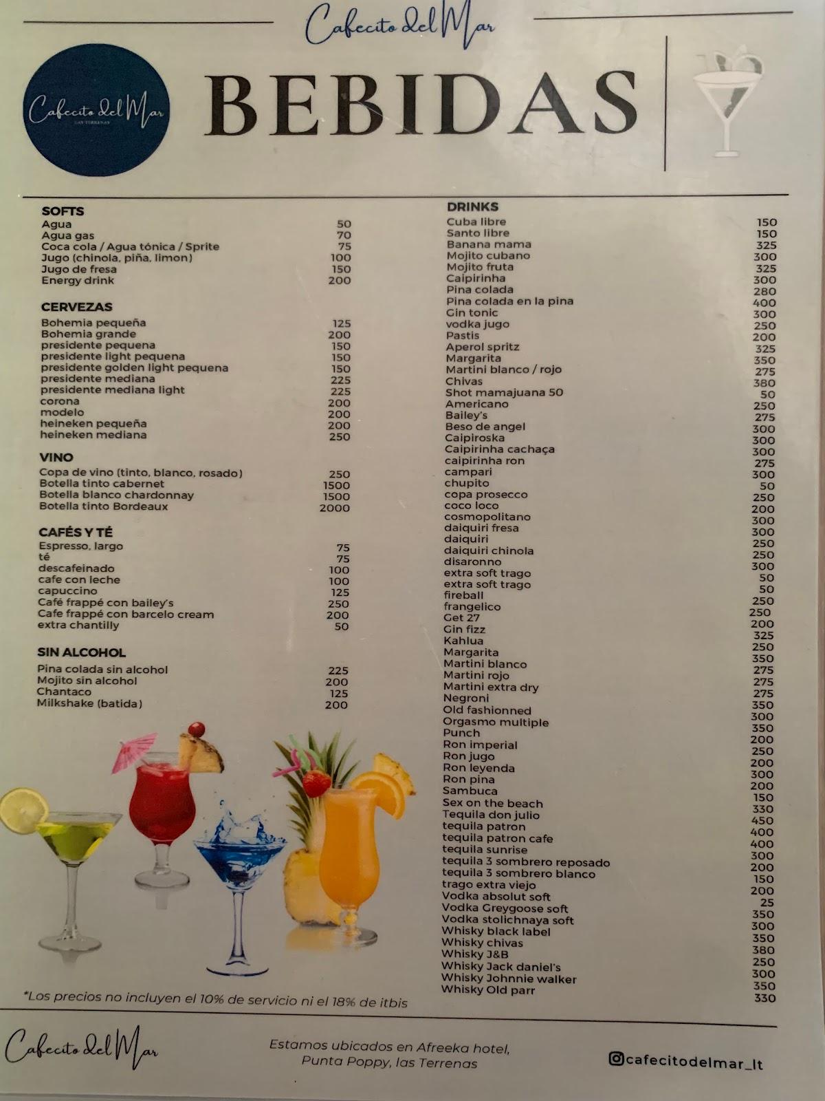 Carta de Cafecito del Mar, Las Terrenas