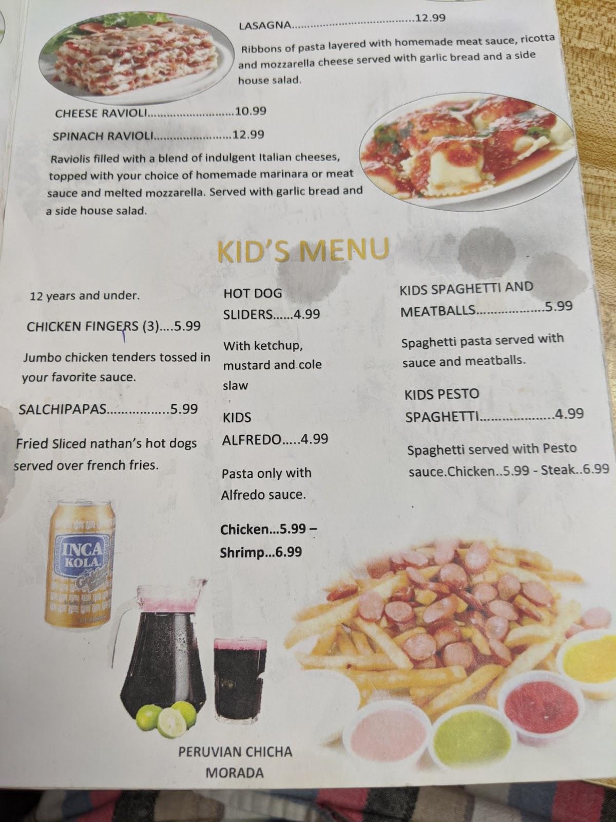 Menu at Gabriella’s restaurant, Dunn