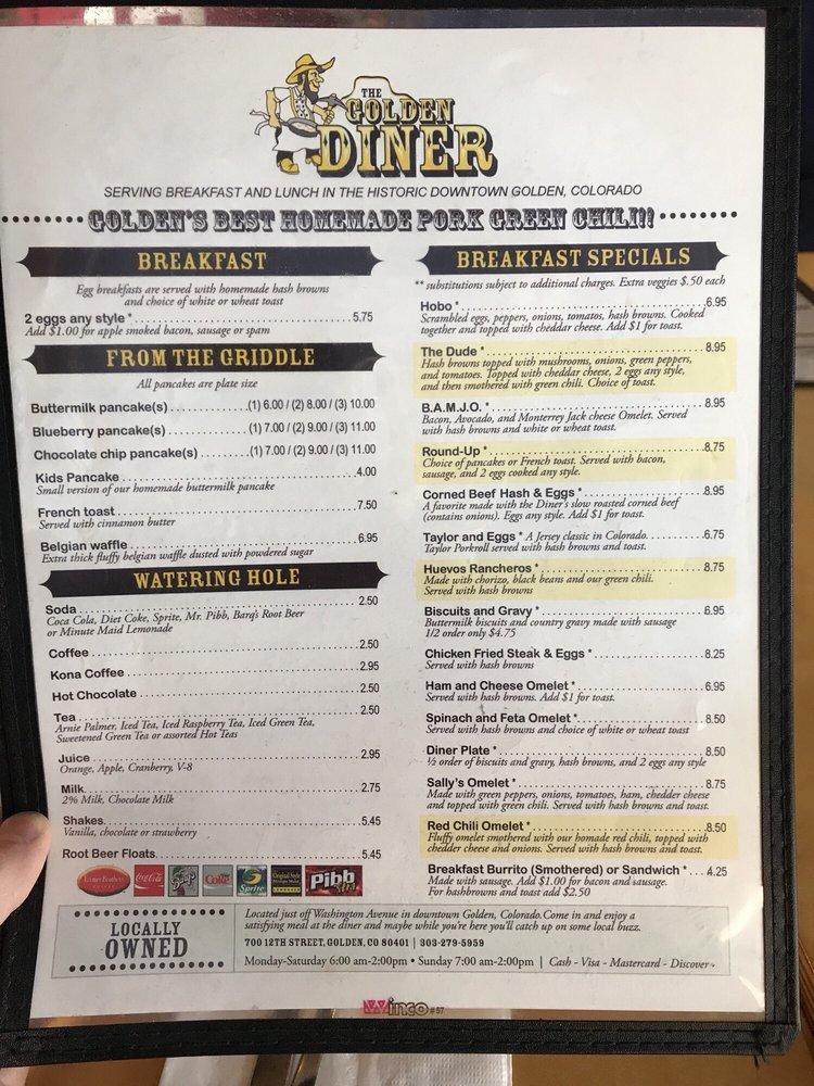 Menu at Golden Diner restaurant, Golden