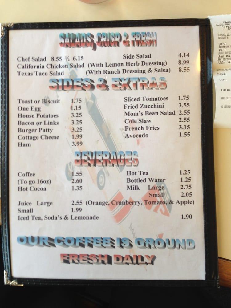 Menu at Hangar One Cafe, Hemet