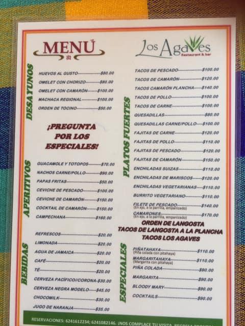 Menu at Los Agaves restaurant, Miraflores