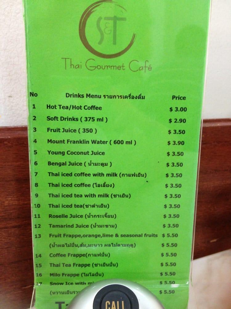 Menu at S & T Thai Gourmet Cafe, Northbridge