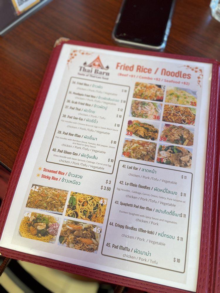 Menu at Thai Barn Restaurant, Fort Worth