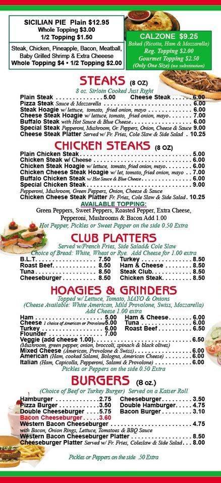 Menu at The Pizza Store pizzeria, Philadelphia, E Allegheny Ave