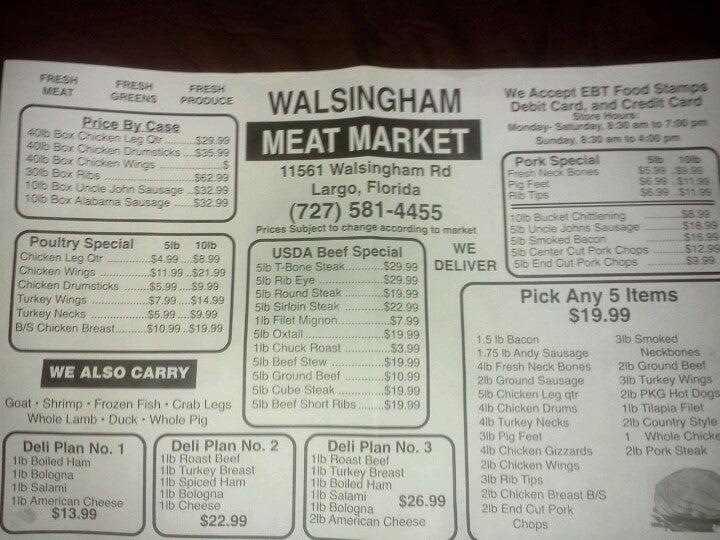 Menu at Walsingham Meat Market, Largo