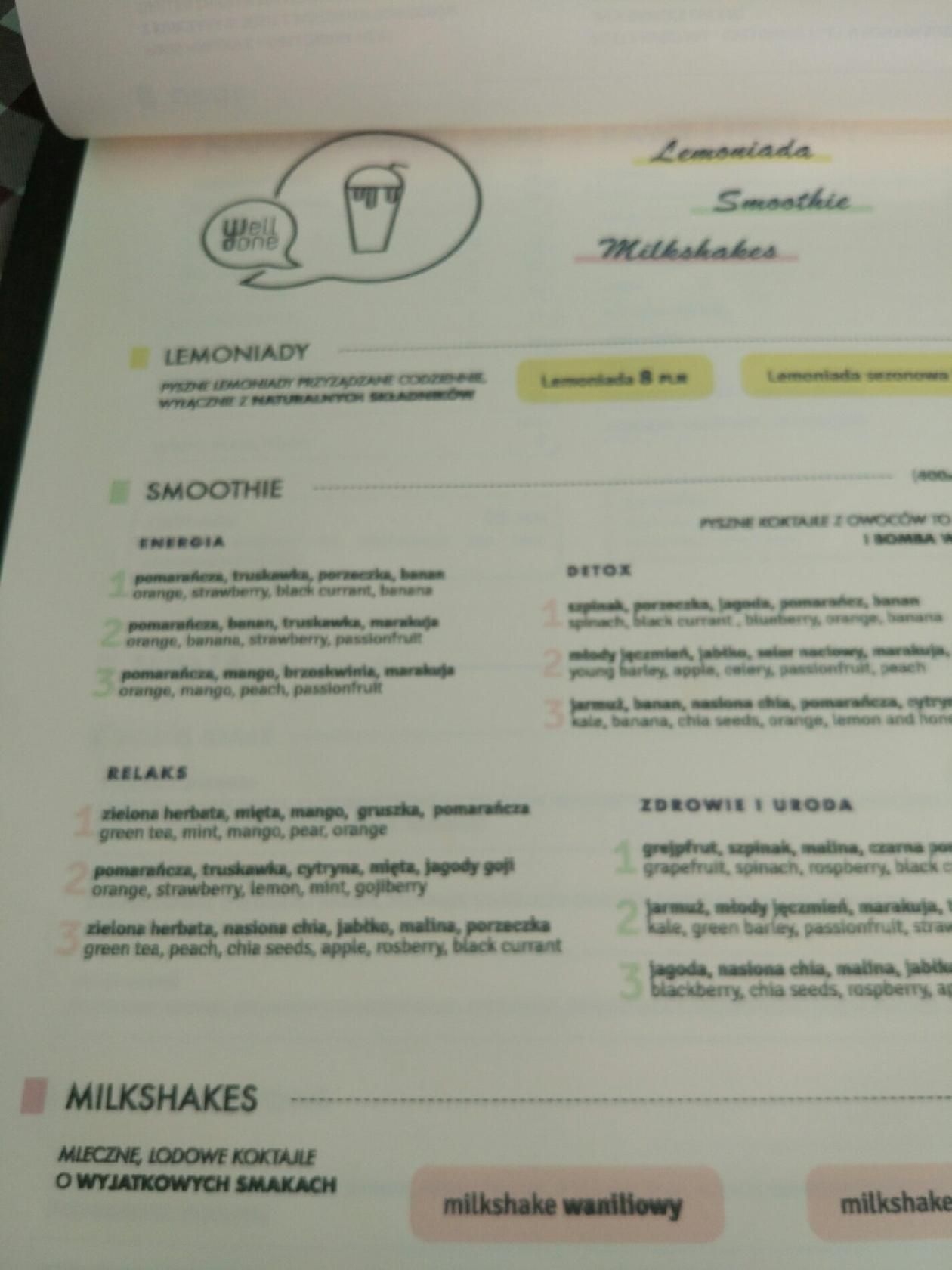Carta del restaurante Well Done Restauracja Amerykańska Kraków, Cracovia