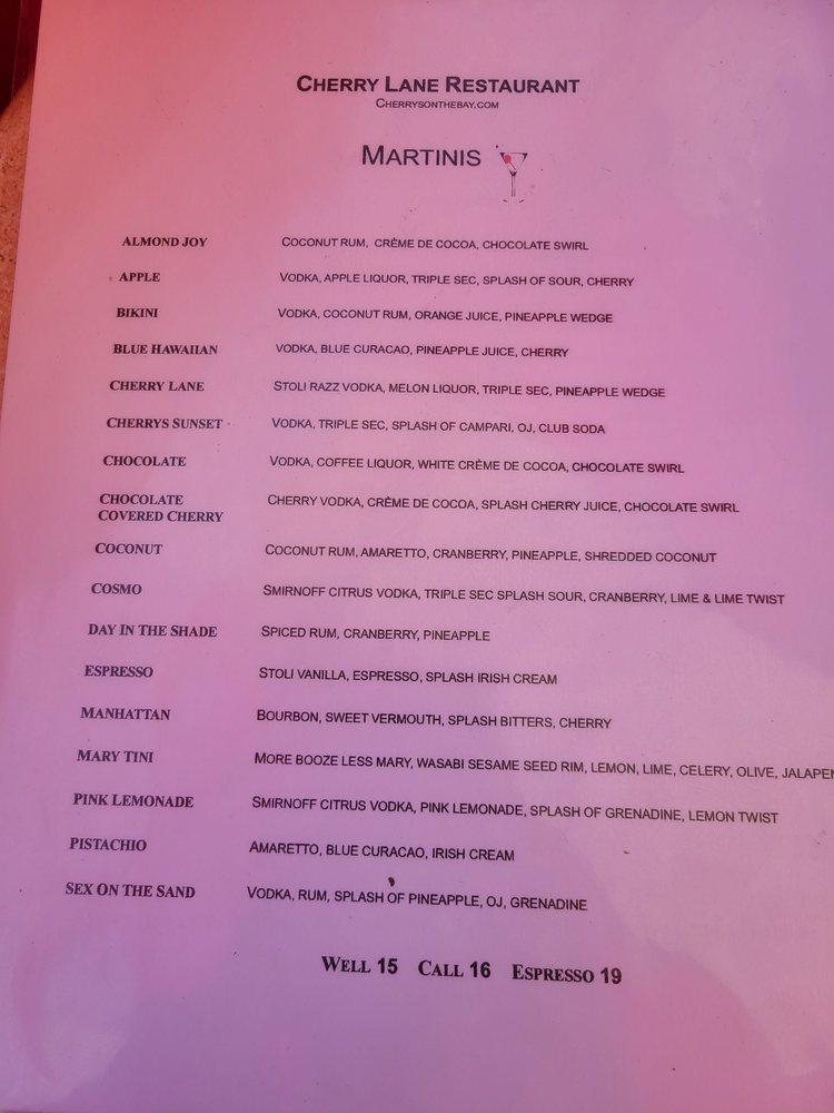 Menu at Cherry's On The Bay pub & bar, Fire Island