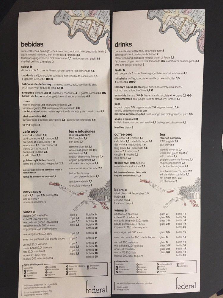 Menu at Federal Valencia pub & bar, Valencia