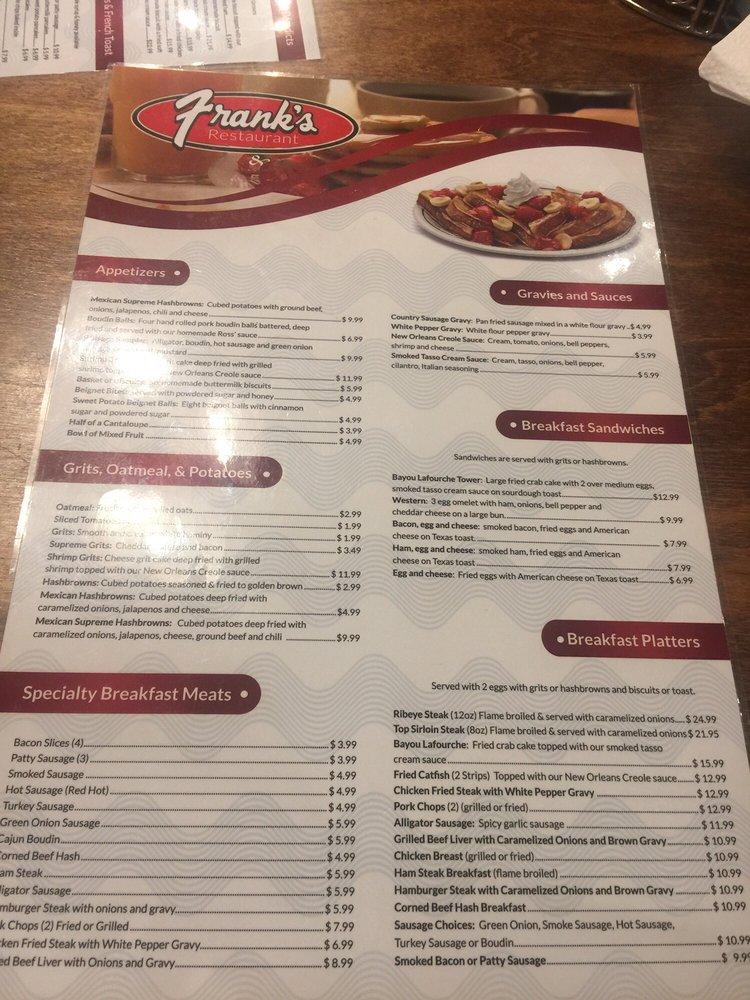 Menu at Frank’s Restaurant Grill & Bar-Prairieville, Prairieville ...