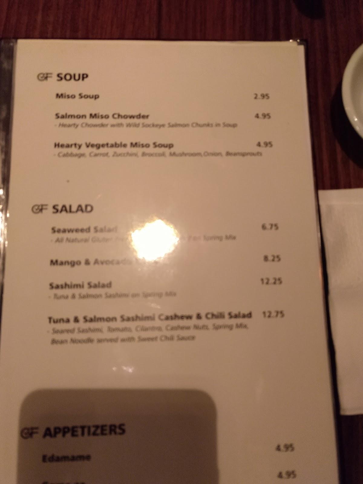 Menu at Iki Japanese Restaurant, Vancouver