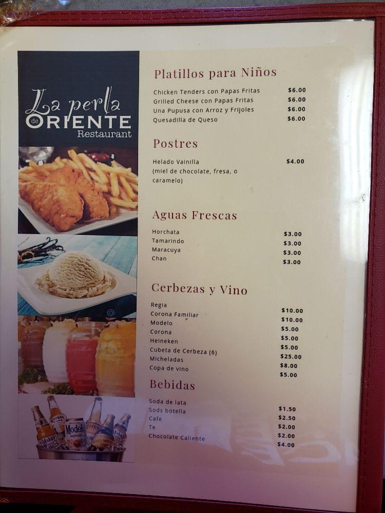 Carta de La perla de Oriente Restaurant, Daly City, Mission St