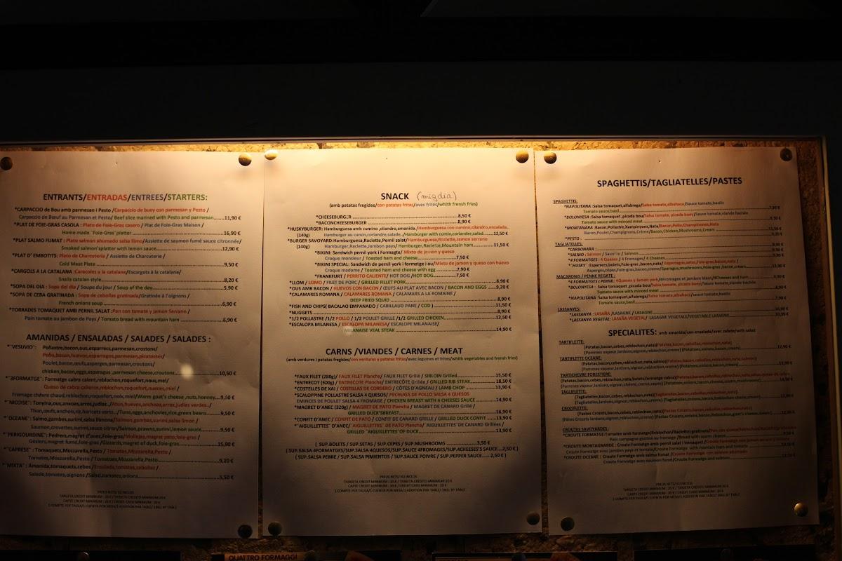 Menu au Restaurant HUSKY, Pas de la Casa