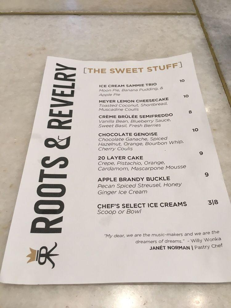 Menu at Roots & Revelry pub & bar, Birmingham