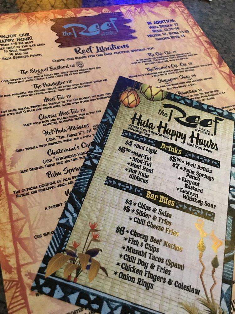 Menu at The Reef pub & bar, Palm Springs
