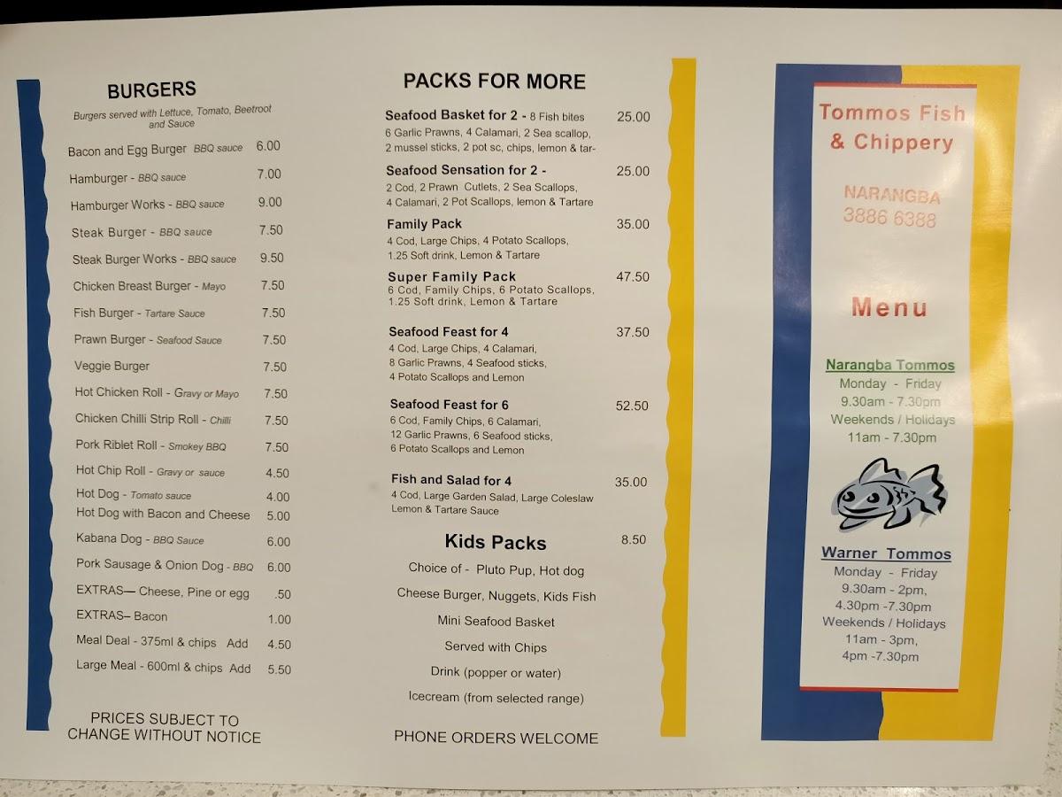 Menu at Narangba Fish and Chippery fast food, Narangba