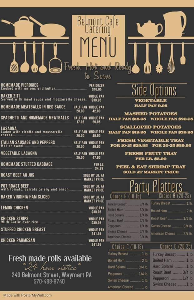 Menu at Belmont Cafe, Waymart