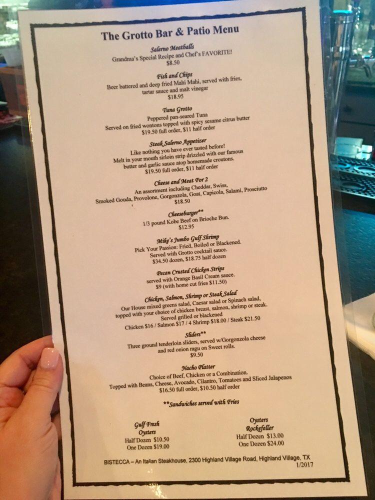 Menu at Bistecca - An Italian Steakhouse, Highland Village