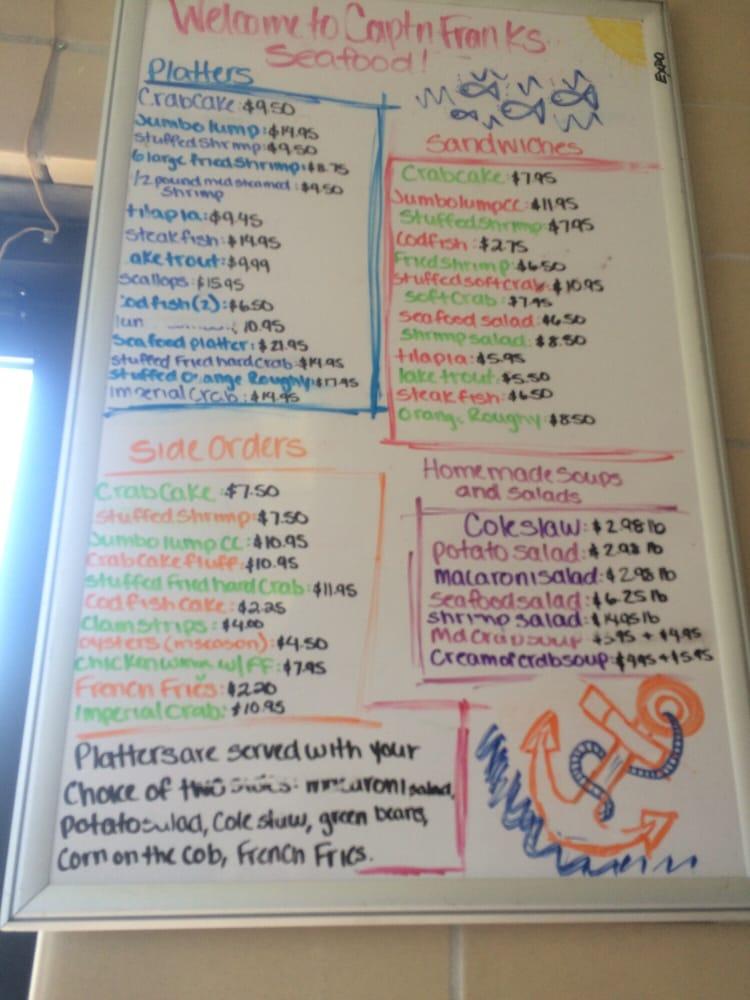 Menu at Capt'n Franks Seafood restaurant, Baltimore