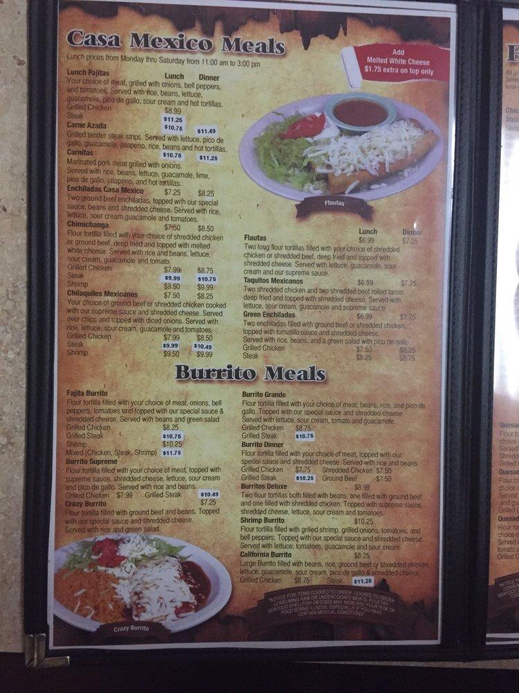 Menu at Casa Mexico Restaurant LLC, Byron