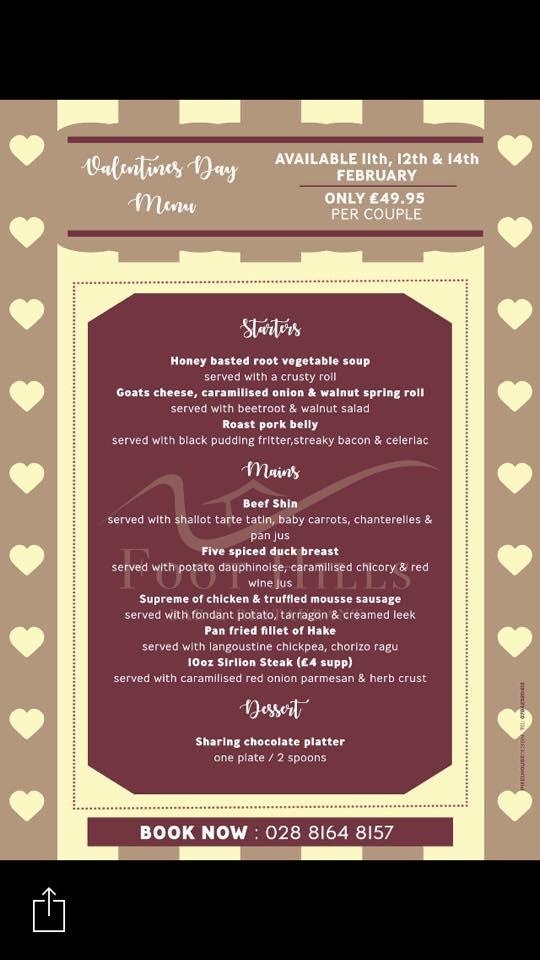 Menu at Foothills desserts, Gortin