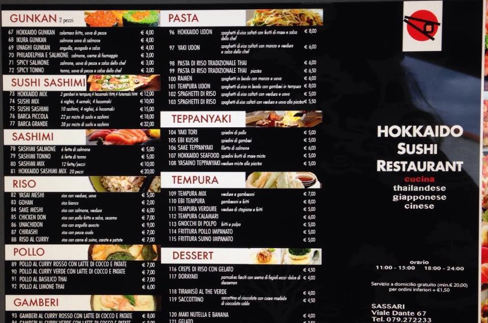 Menu at Ristorante Hokkaido Sushi Sassari, Sassari