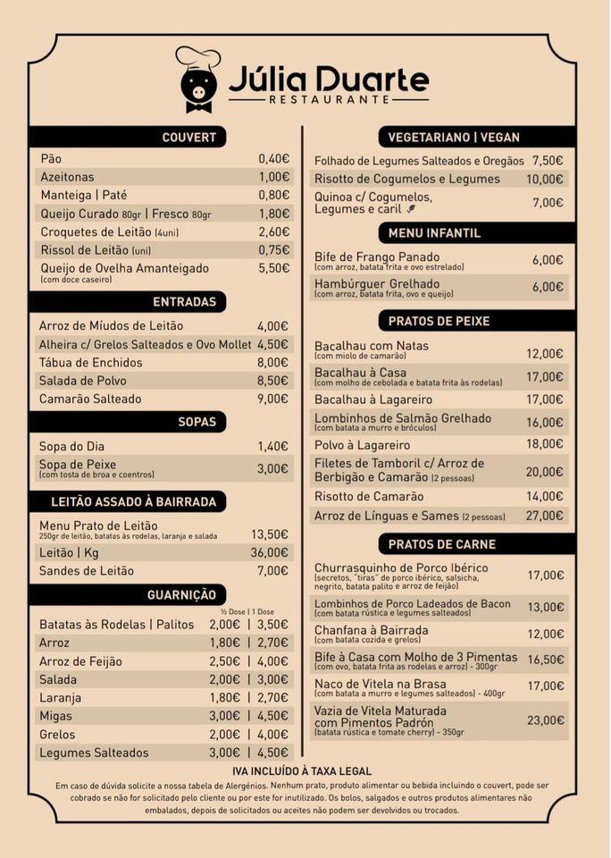 Menu em Restaurante Júlia Duarte, Murtede