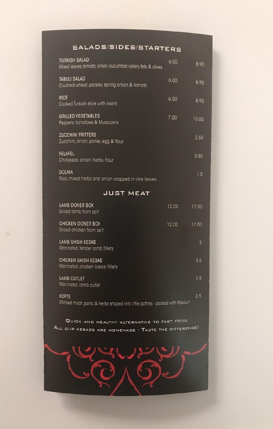 Menu at Marmaris Turkish Takeaway fast food, Hampton