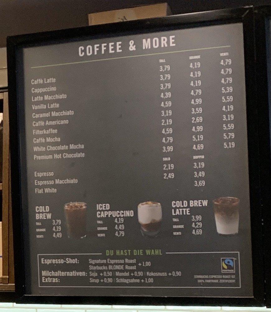 Carta del café Starbucks, Munich, Platzl 3