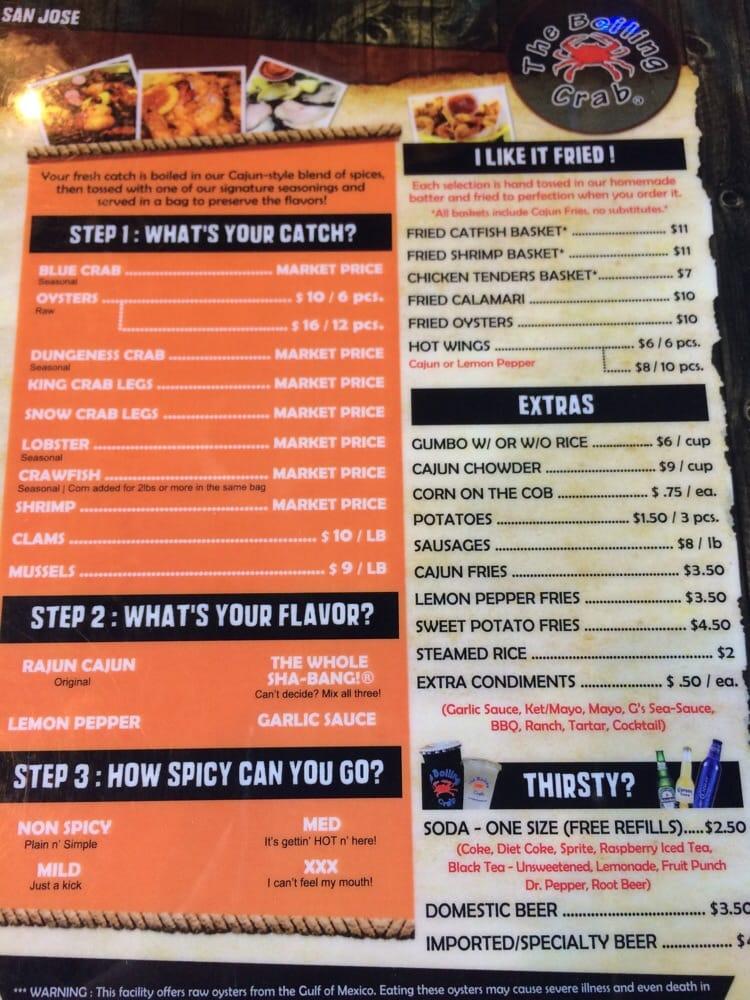 Menu at The Boiling Crab restaurant, San Jose, 71 Curtner Ave Suite 20