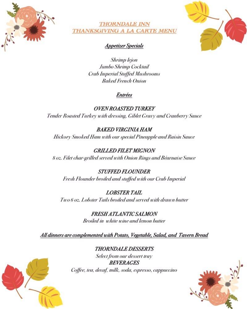 Menu at Thorndale Inn Restaurant, Downingtown, 430 Bondsville Rd